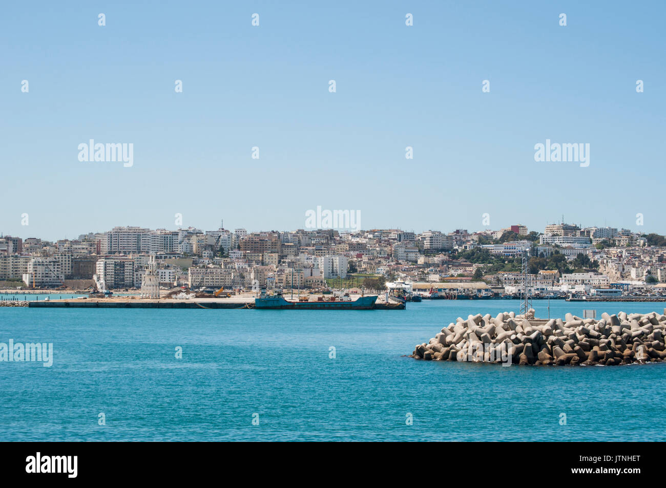 Port and skyline of Tangier, city on the Maghreb coast at the western ...