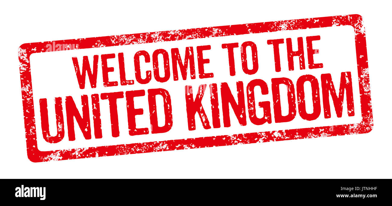 Red stamp on a white background - Welcome to the United Kingdom Stock ...