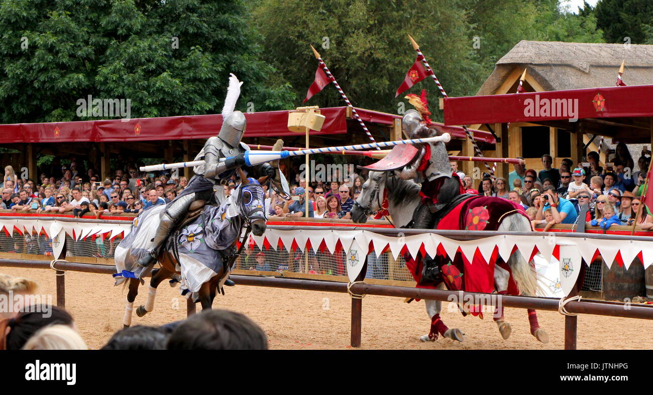 Jousting tournament and medieval re-enactment of the Wars of the Roses at Warwick Castle Stock ...