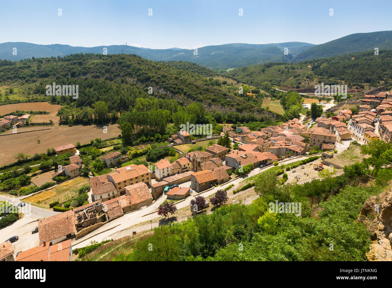 General view of spanish town. Frias, Province of Burgos, Spain Stock ...