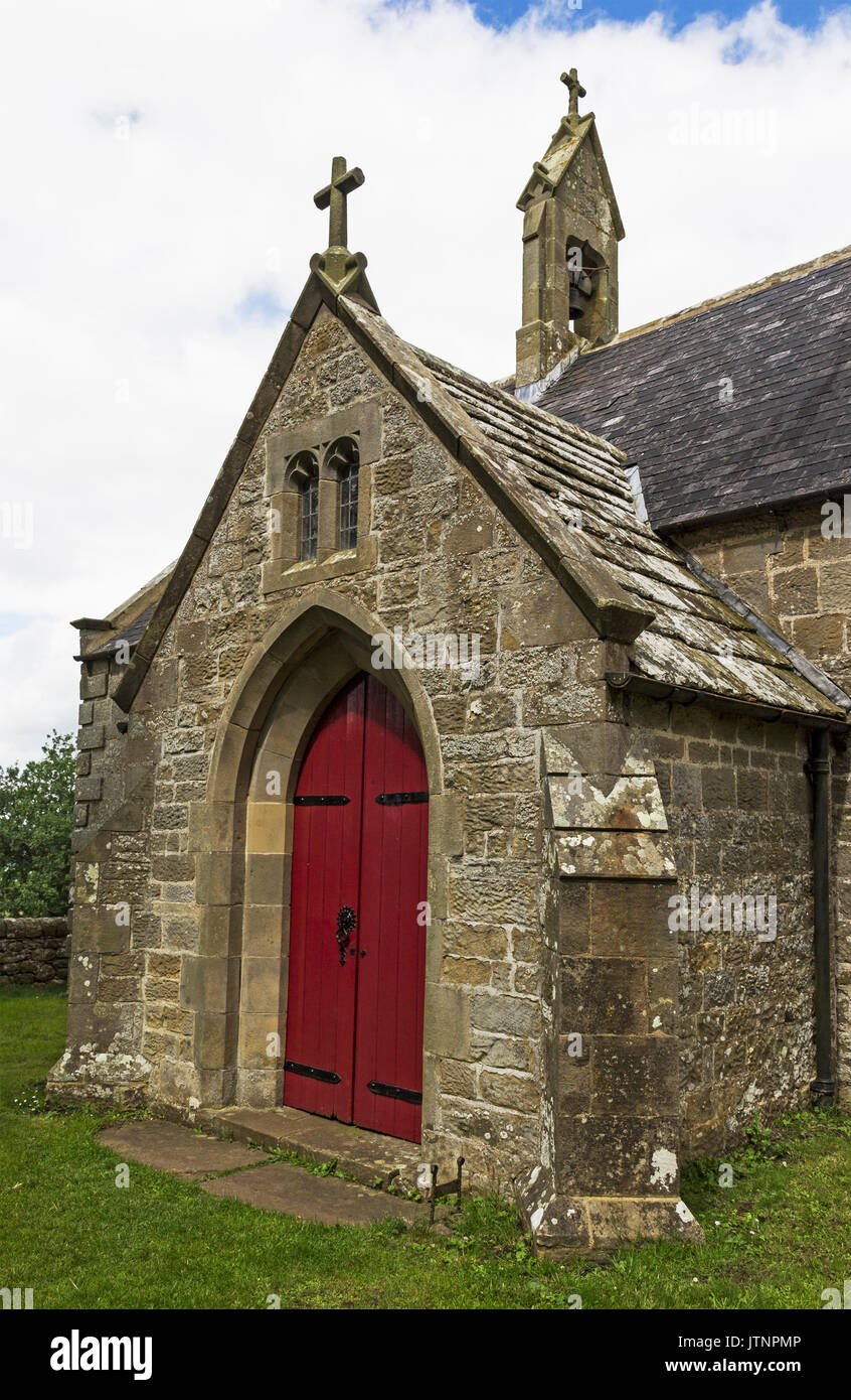 Entrance to St. Oswald's Church at Heavenfield, Northumberland, UK ...