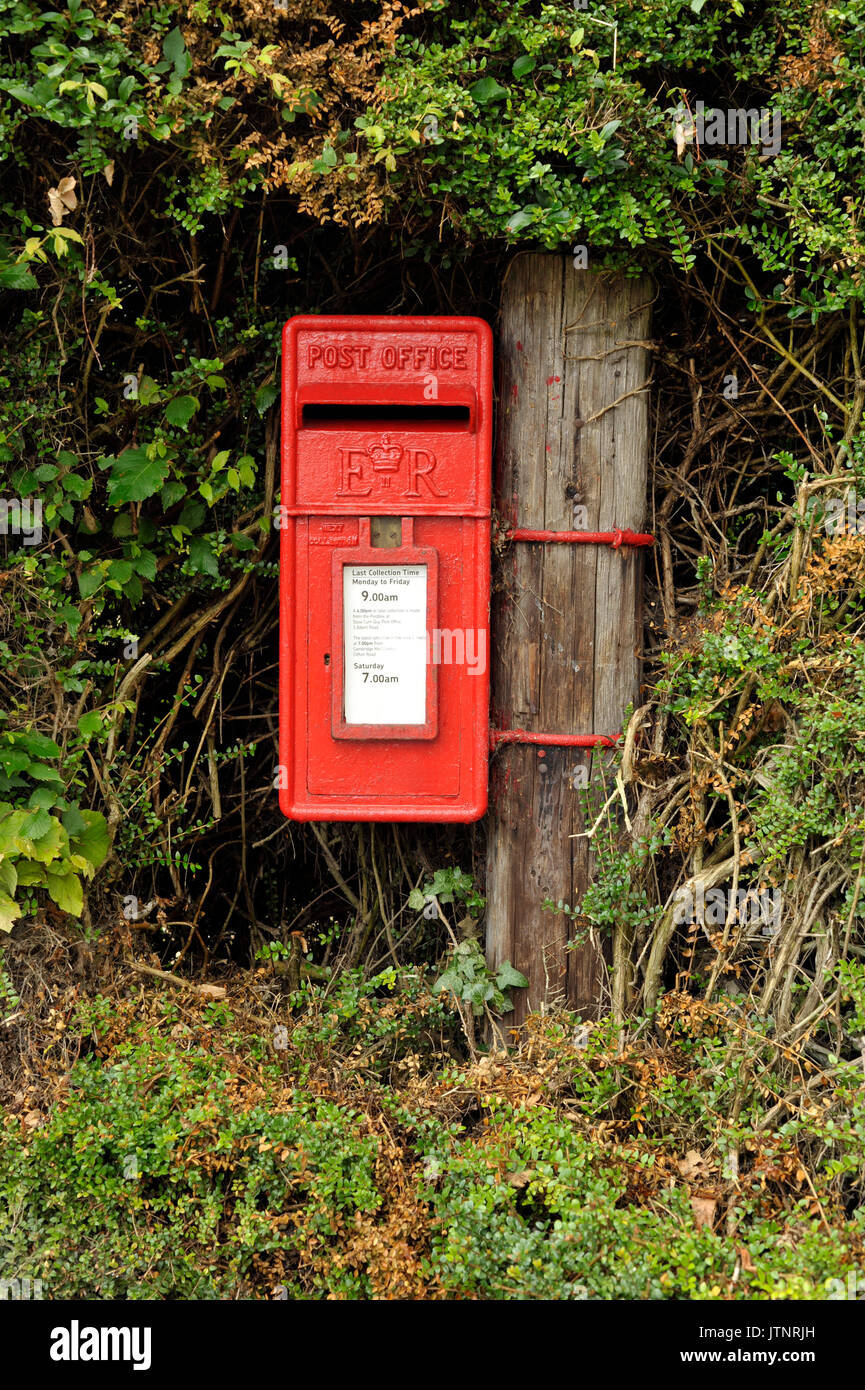 Elizabeth II red post office mail box set into hedgerow Stock Photo - Alamy