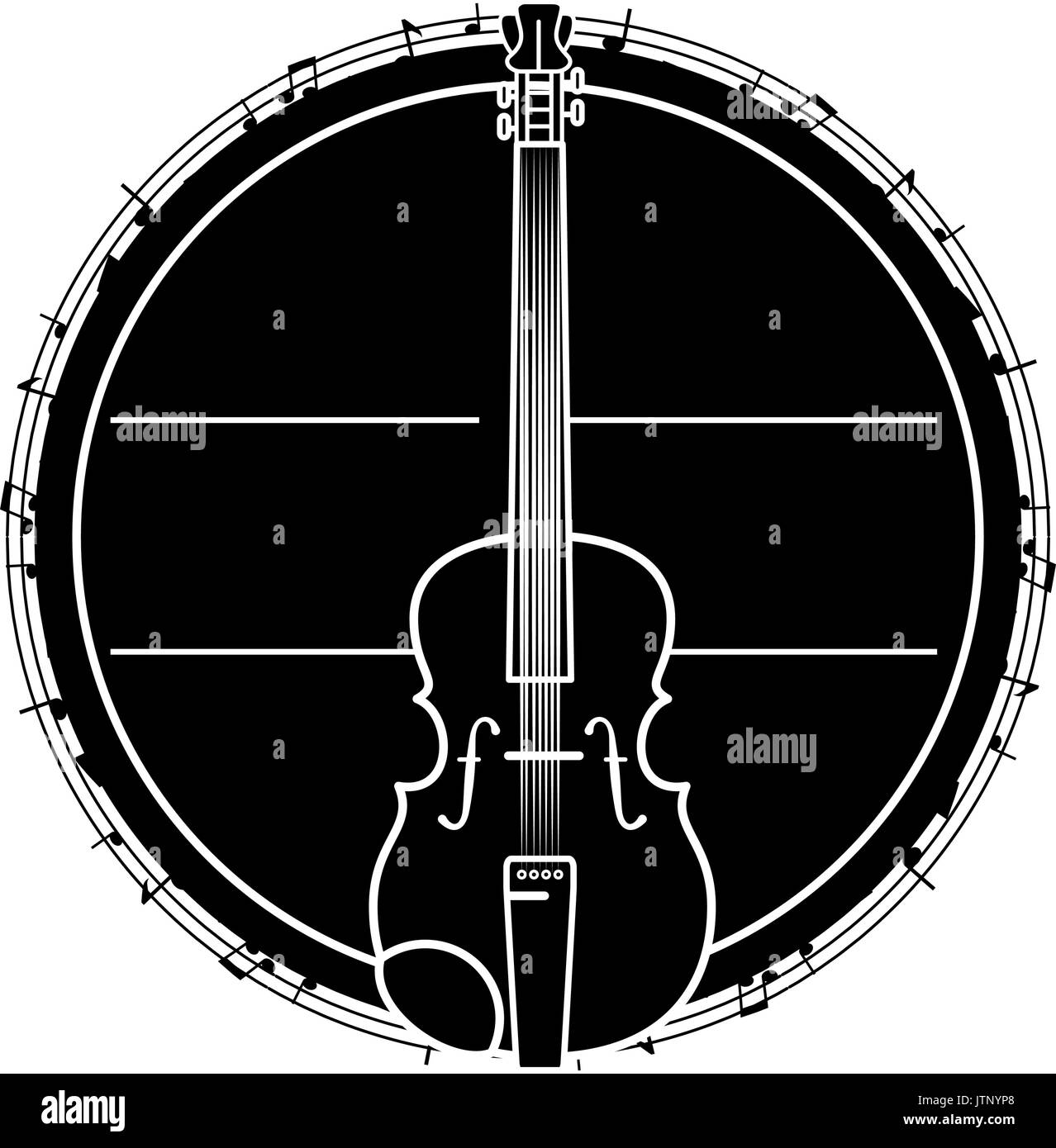 decorative frame in circle shape with fiddle instrument icon over white ...