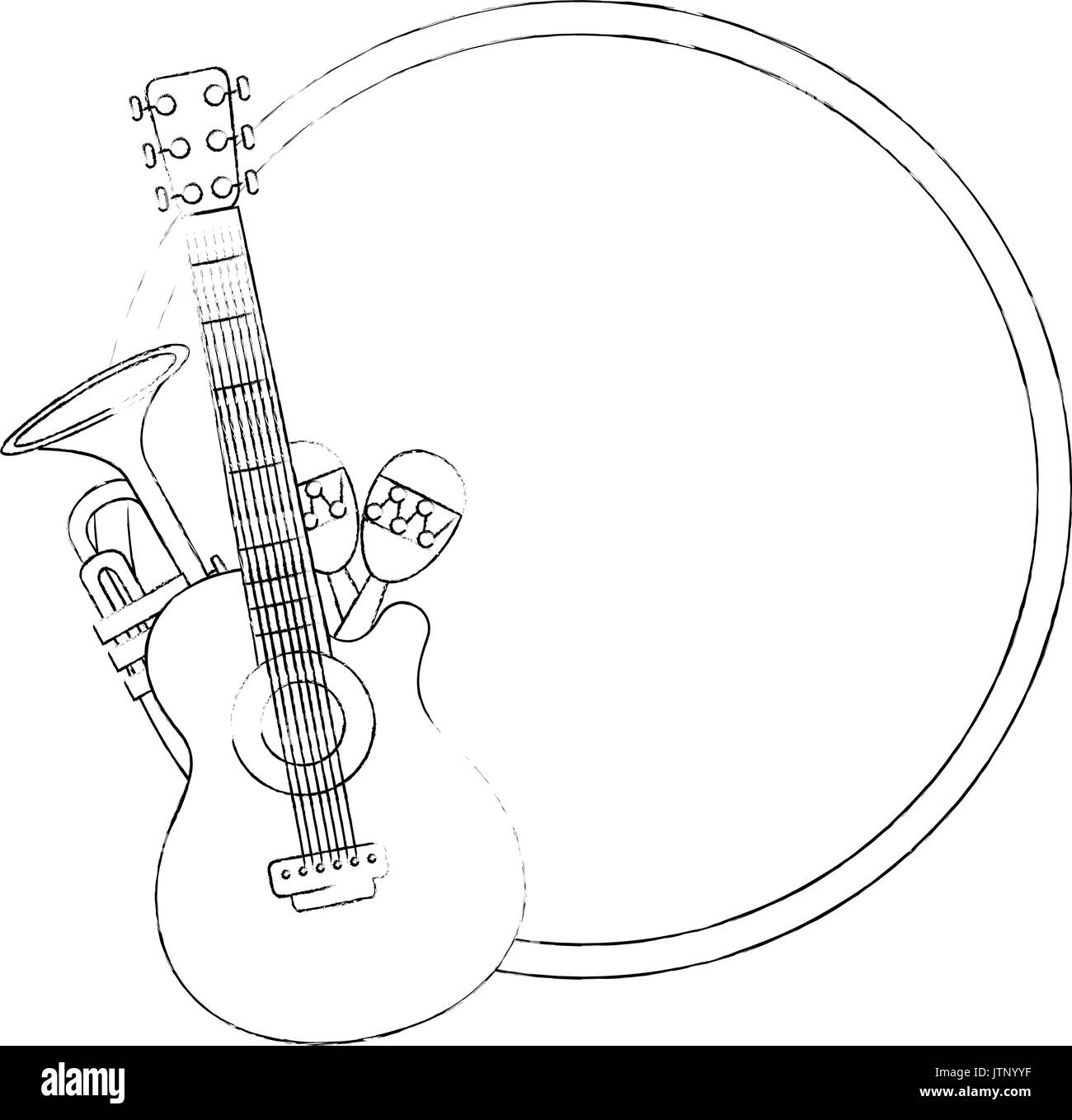 decorative frame in circle shape with musical instruments icon over ...