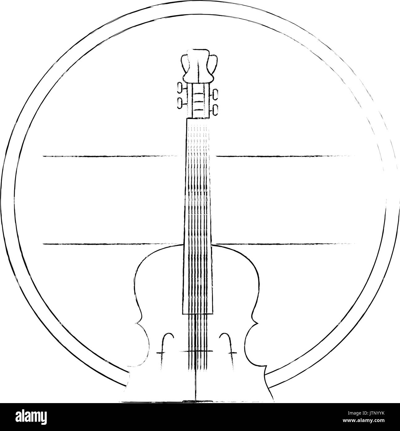 decorative frame in circle shape with fiddle instrument icon over white ...