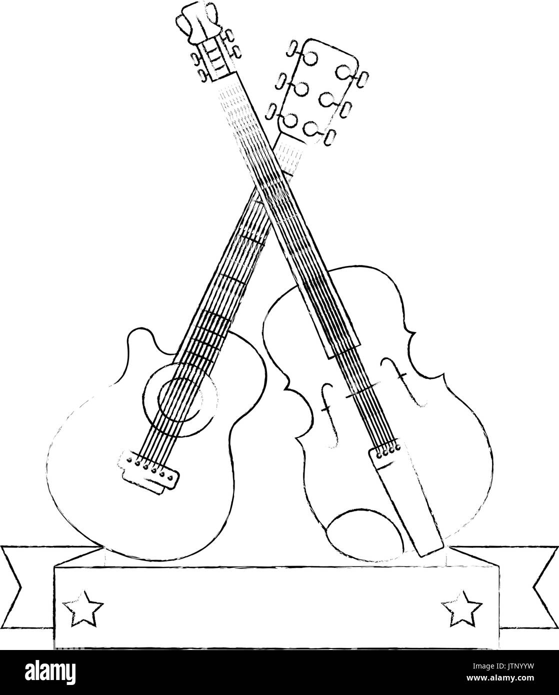decorative ribbon with guitar and fiddle icon over white background ...