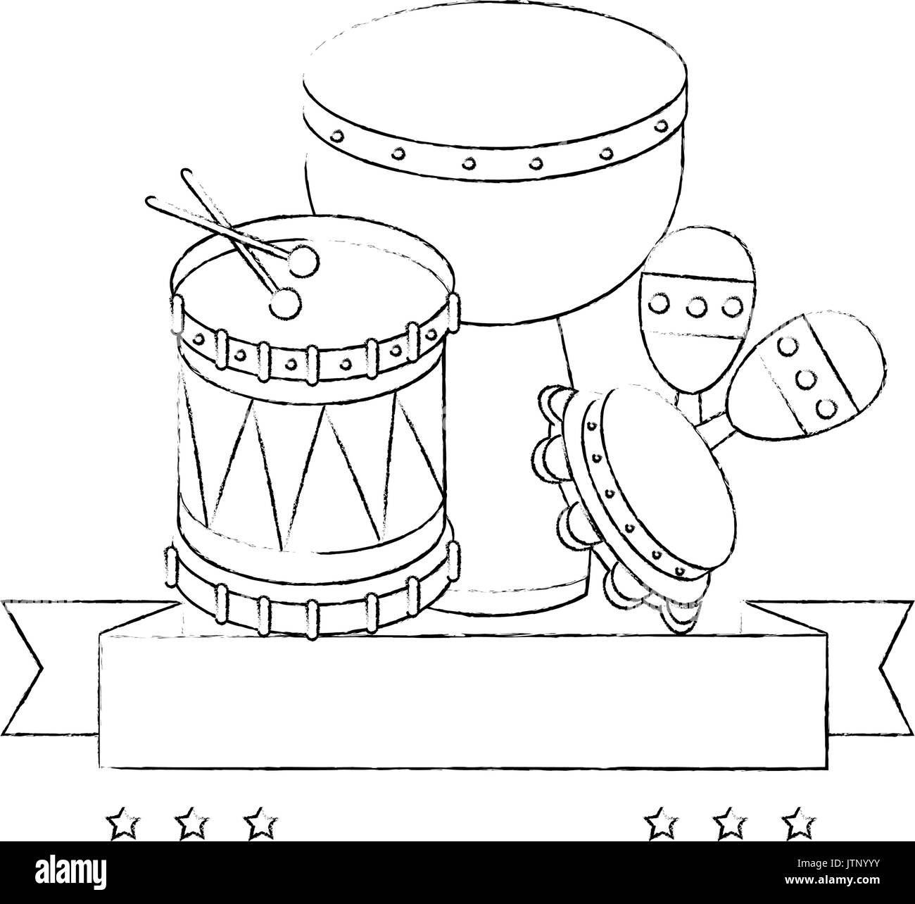 decorative ribbon with drums and maracas icon over white background ...