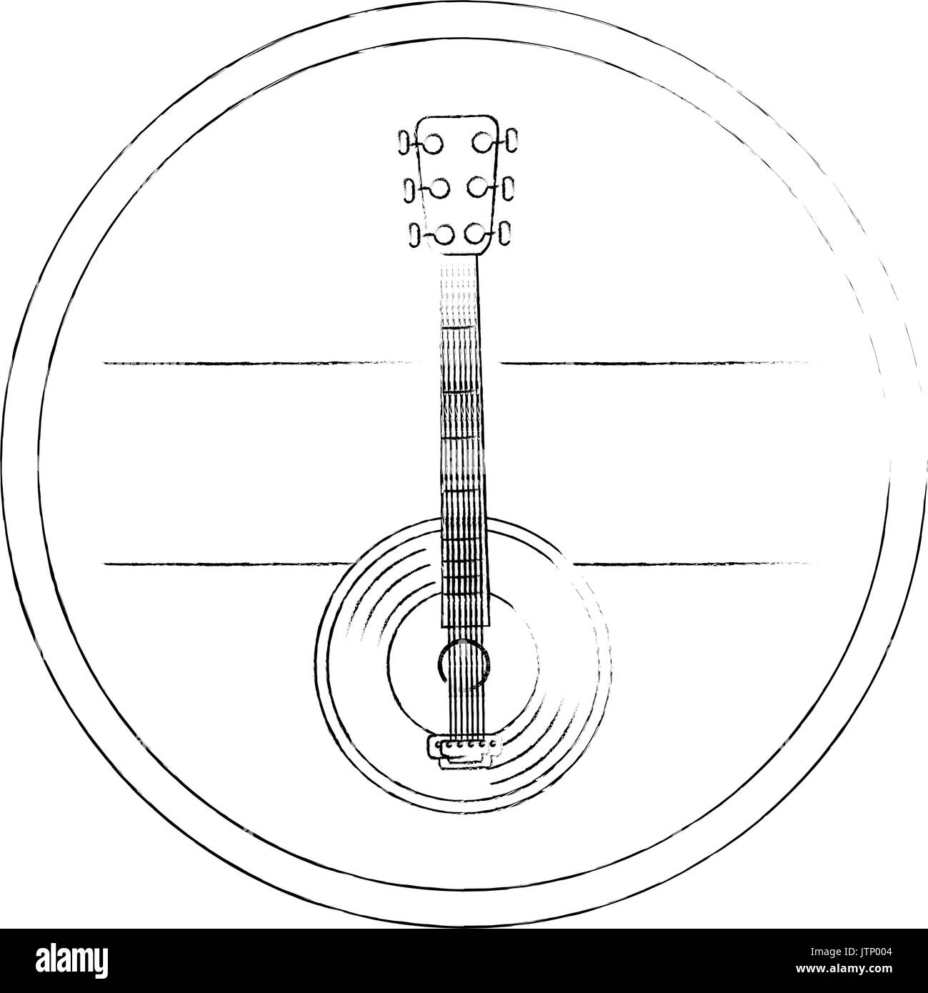decorative frame in circle shape with banjo instrument icon over white ...