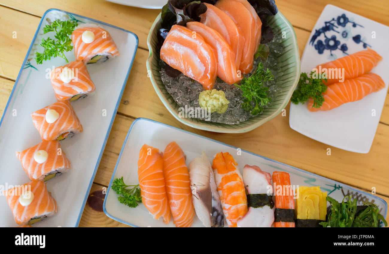 Restaurant meal of sushi and sashimi hi-res stock photography and ...