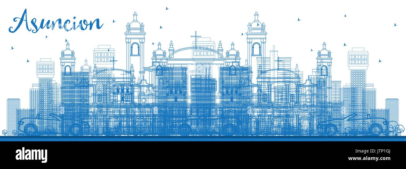 Outline Asuncion Skyline with Blue Buildings. Vector Illustration ...