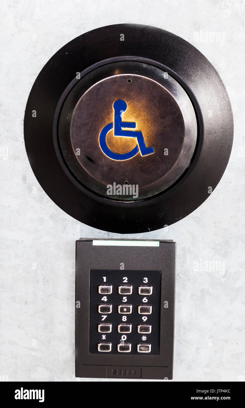 Keyless, electronic keypad and push button for wheelchair entrance ...