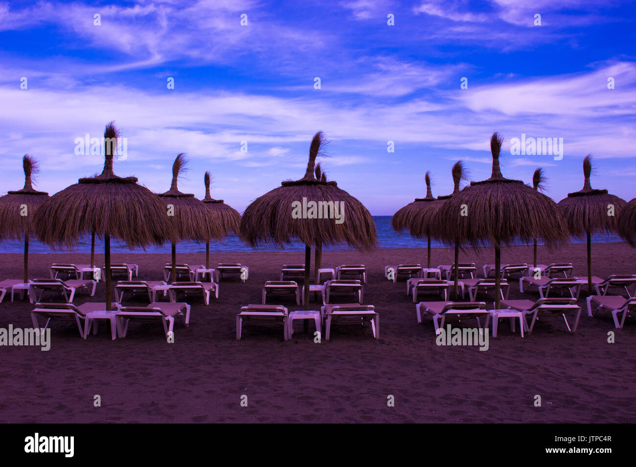 Beach umbrella. Beautiful summer view. Costa del Sol, Andalusia, Spain ...