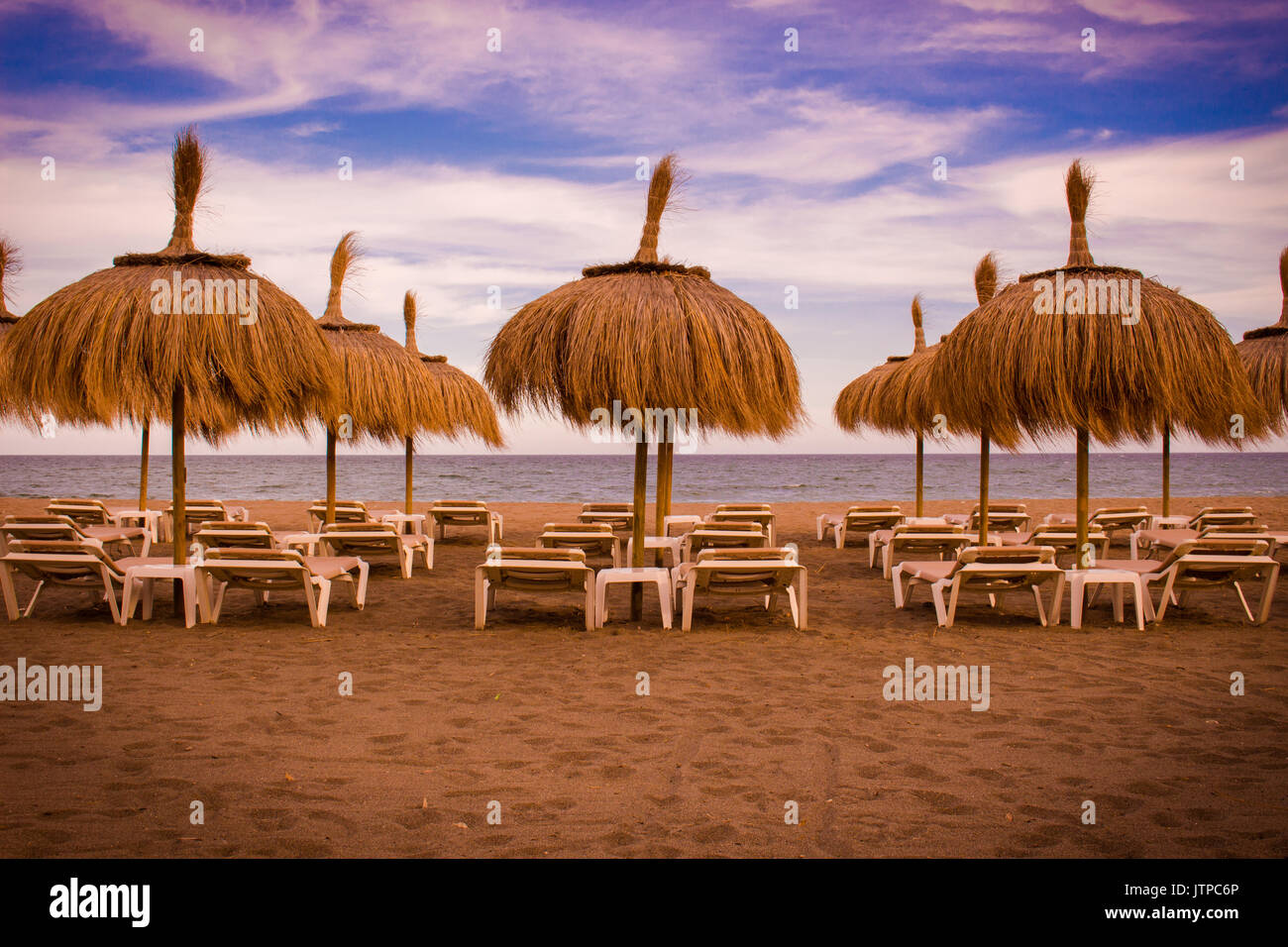 Beach umbrella. Beautiful summer view. Costa del Sol, Andalusia, Spain ...