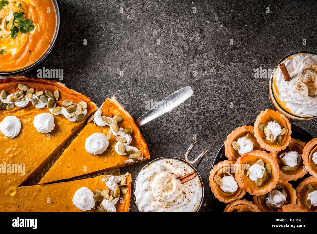 Set of traditional autumn food. Halloween, Thanksgiving. Spicy pumpkin ...