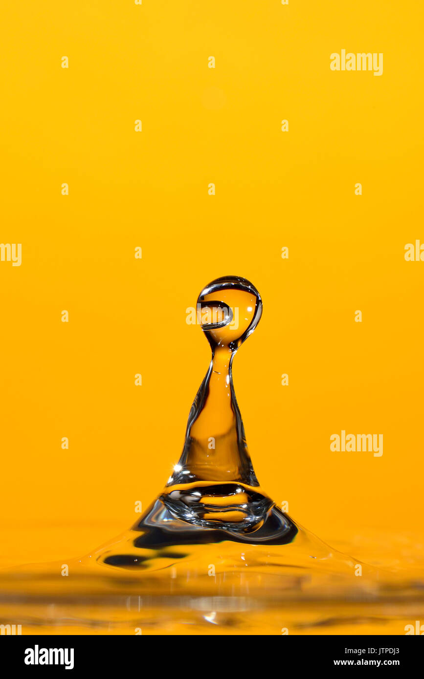 High-speed photograph of a water drop impacting on water showing ...