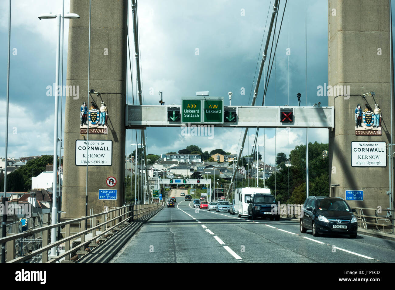 Traffic on the Tamar Bridge between Plymouth, Devon and Saltash ...
