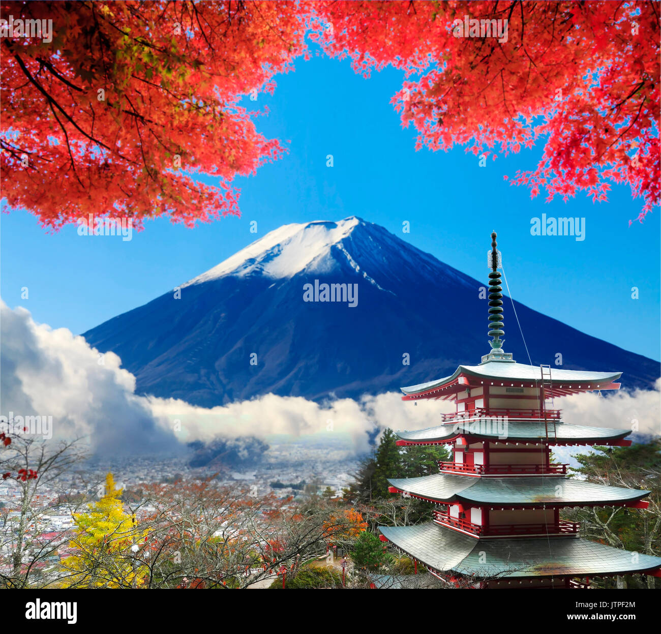 The imaging of Mt. Fuji autumn with red maple leaves, Japan Stock Photo ...
