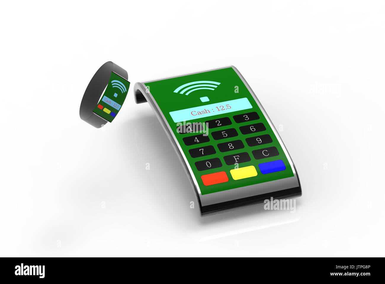 The mPos machine for customer paying with NFC technology Stock Photo ...