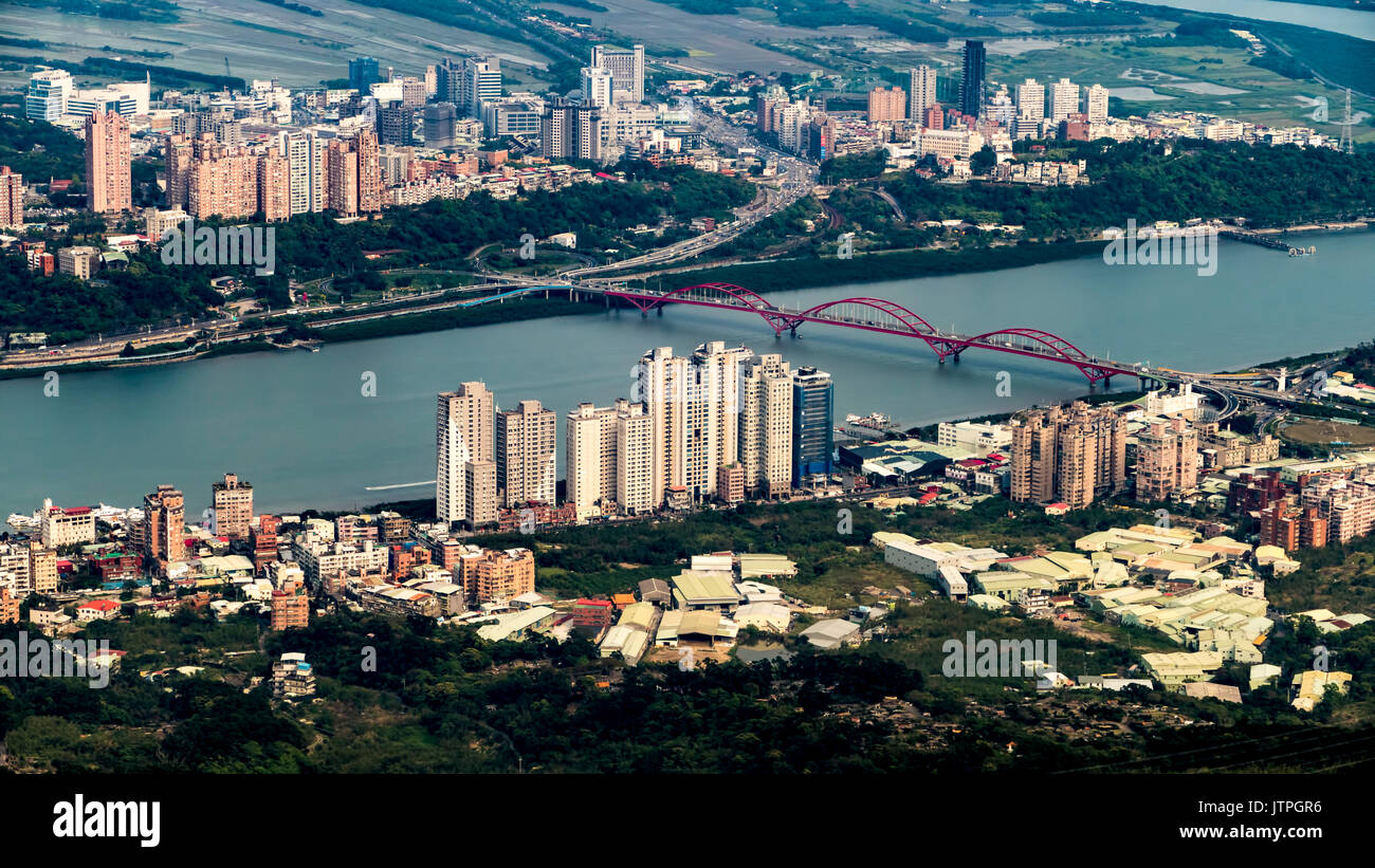 The Scenery of Tamsui river with famous Guandu Bridge far away in ...