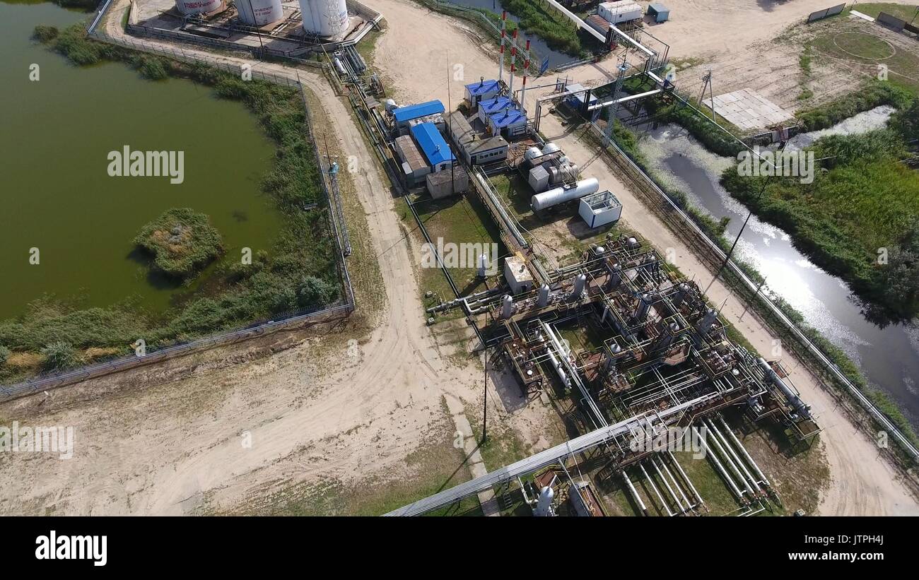 Top view of the equipment for oil separation. Equipment for the drying gas and condensate ...