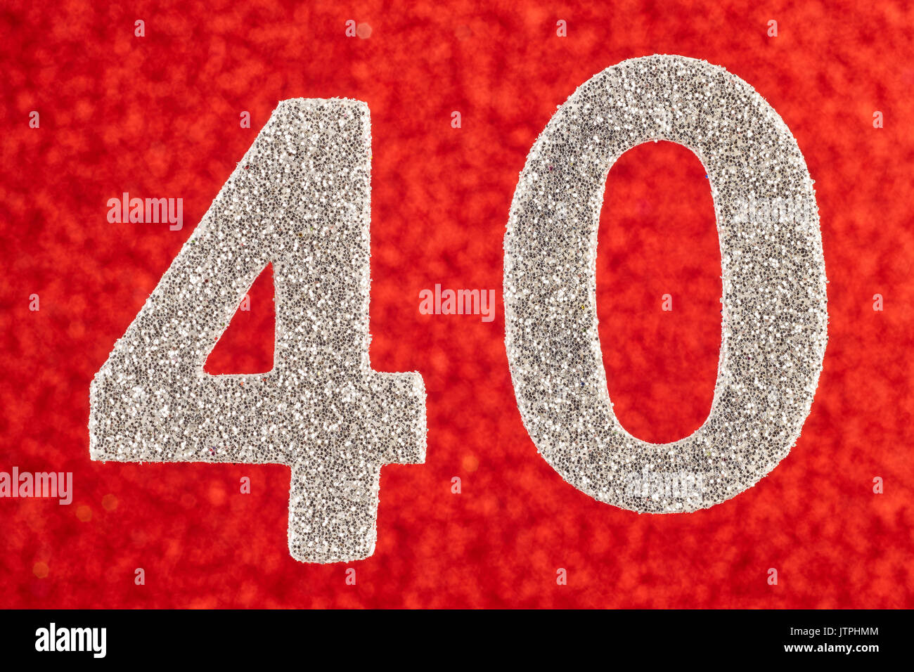 Number forty white color over a red background. Anniversary. Horizontal ...