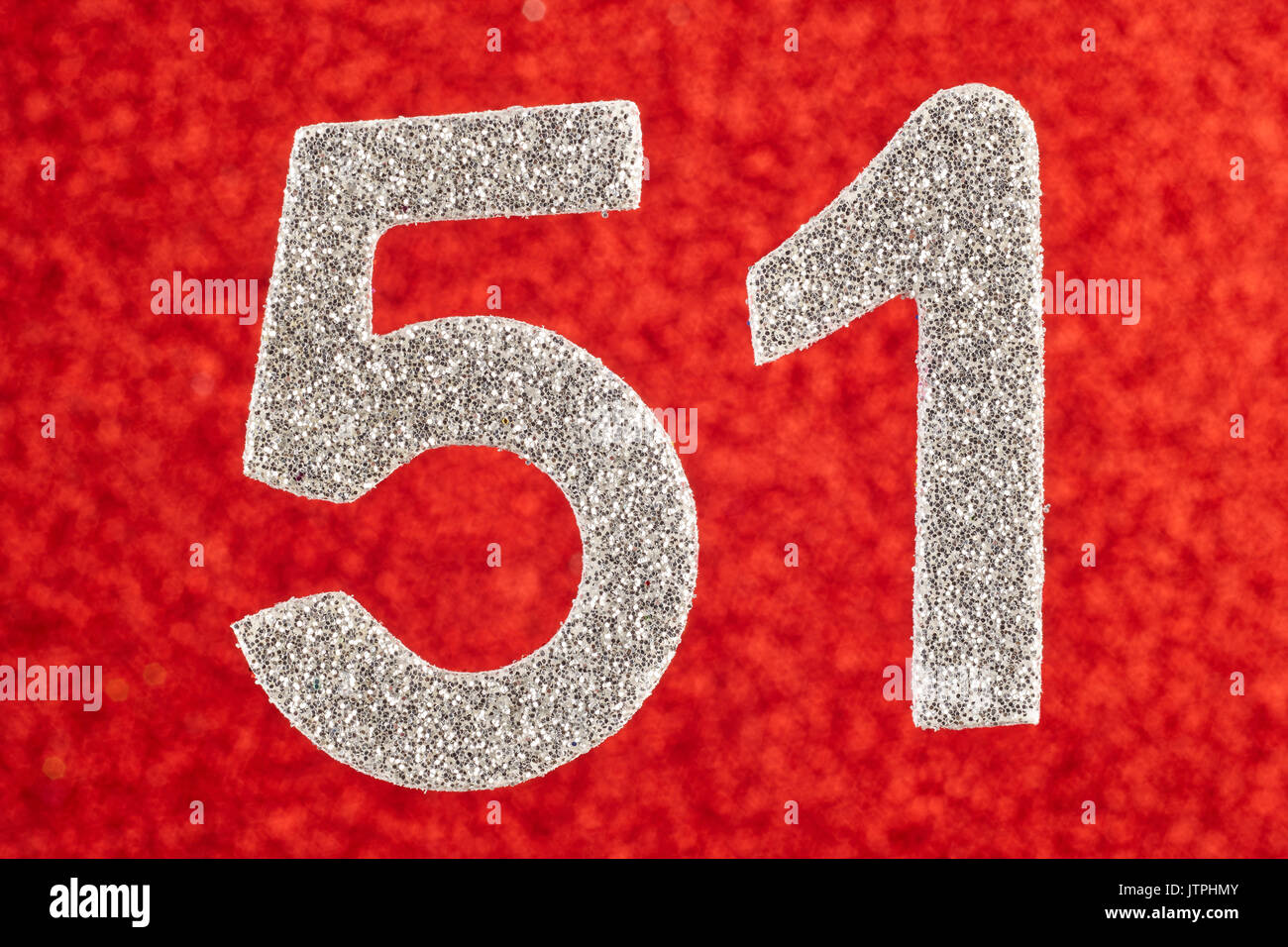 Number fifty-one silver over a red background. Anniversary. Horizontal ...