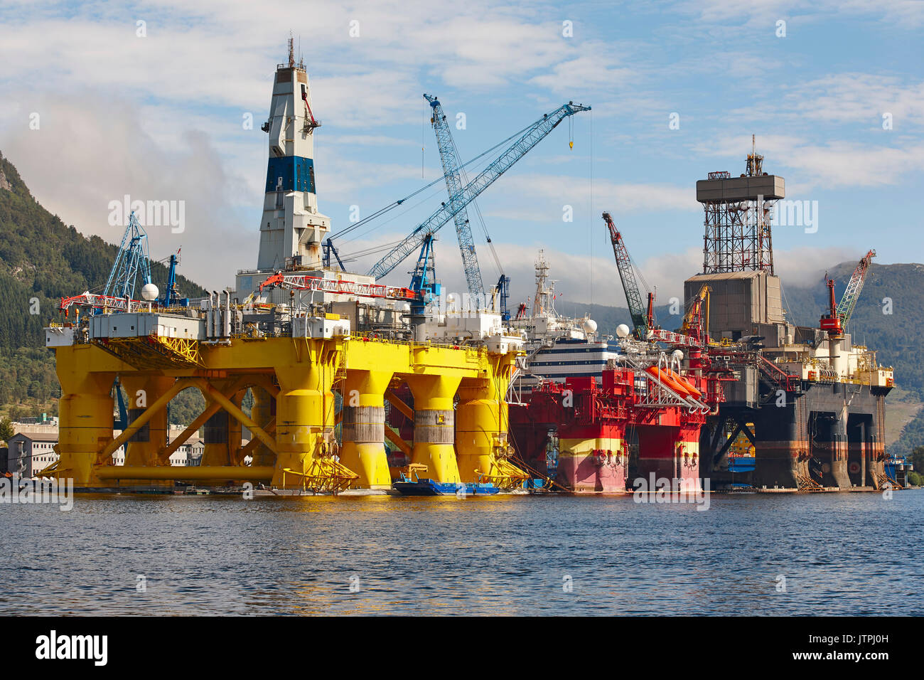 Oil and gas platform in Norway. Energy industry. Petroleum exploration ...