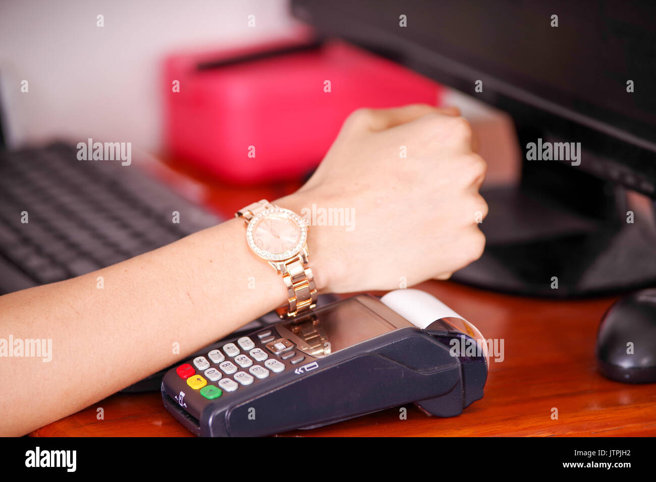 Modern payment with new technology of payments using a smart watch, buy ...