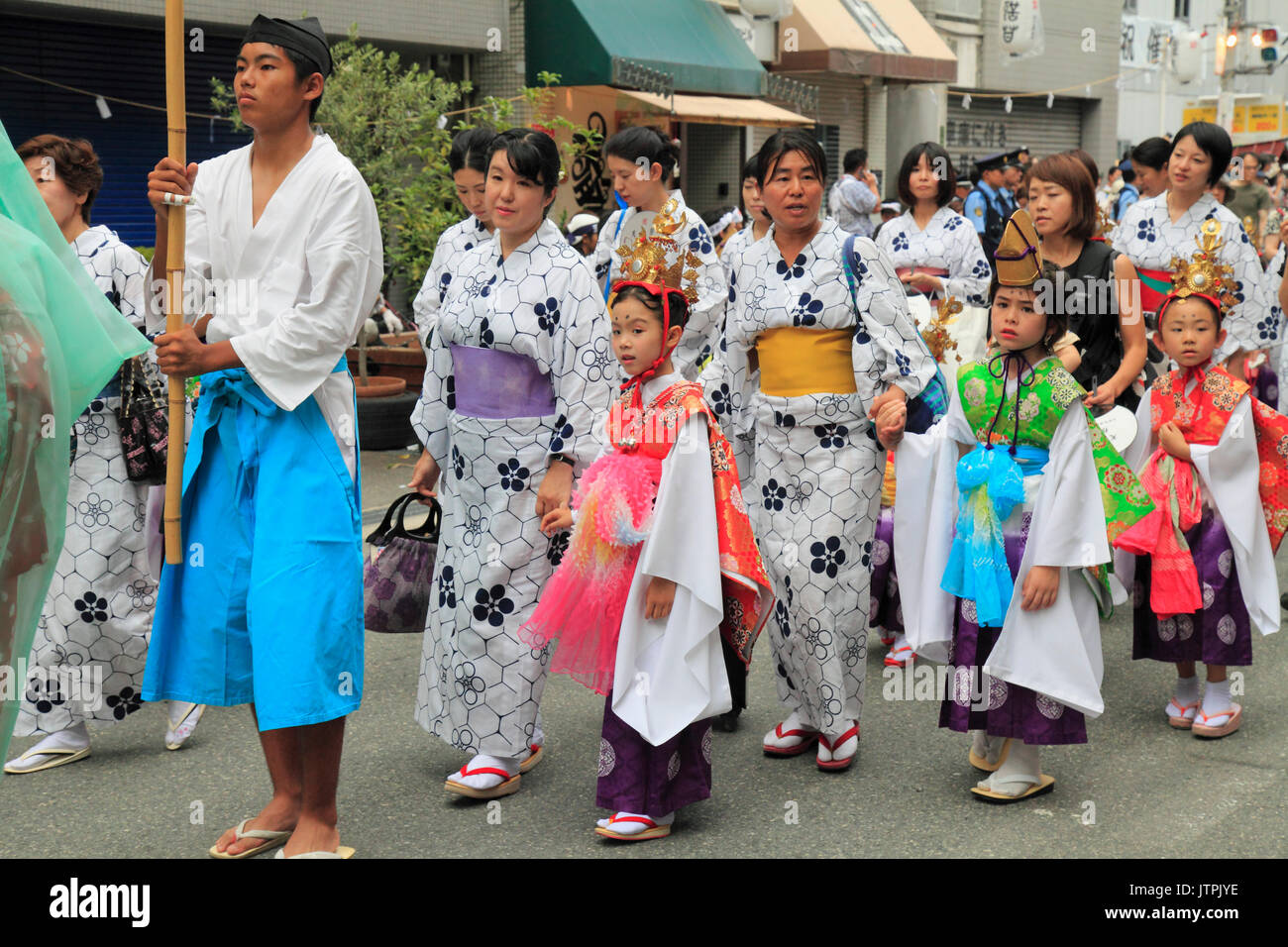 Japan, Osaka, Tenjin Matsuri, festival, procession, people Stock Photo ...