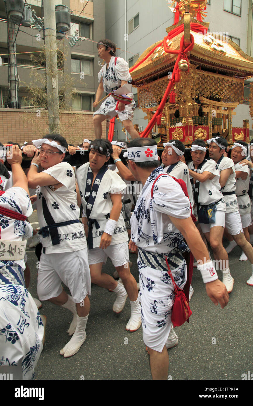 Japan, Osaka, Tenjin Matsuri, festival, procession, people, mikoshi ...
