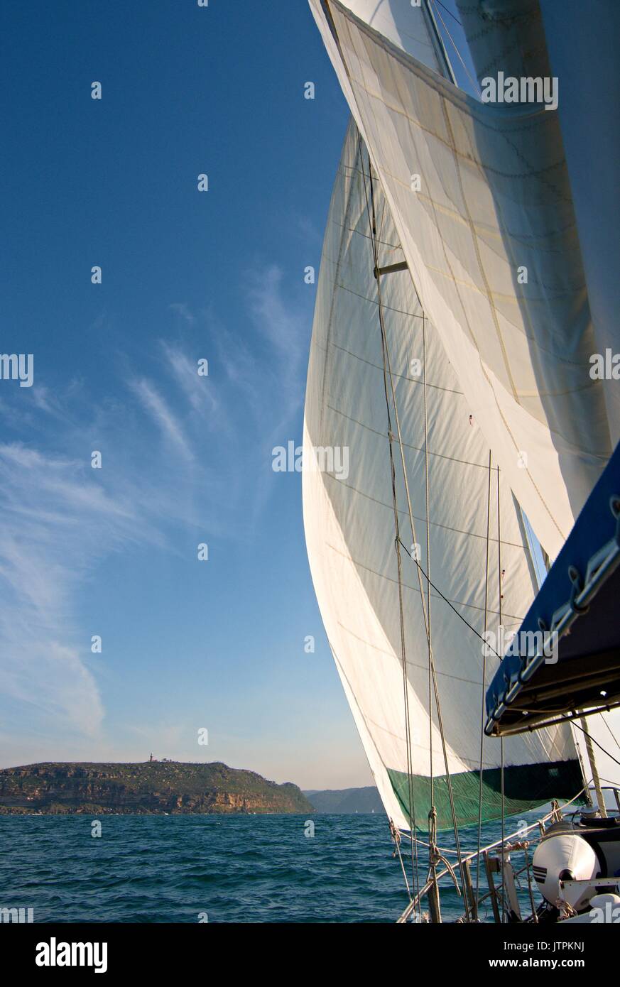 Coastal cruising sailing yacht under full sail at sea heading to Broken ...
