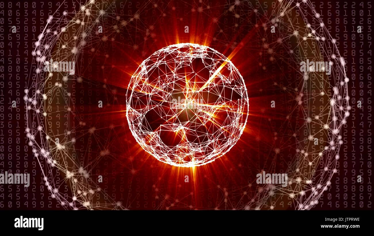 Abstract global network sphere with moving numbers, lines and dots ...