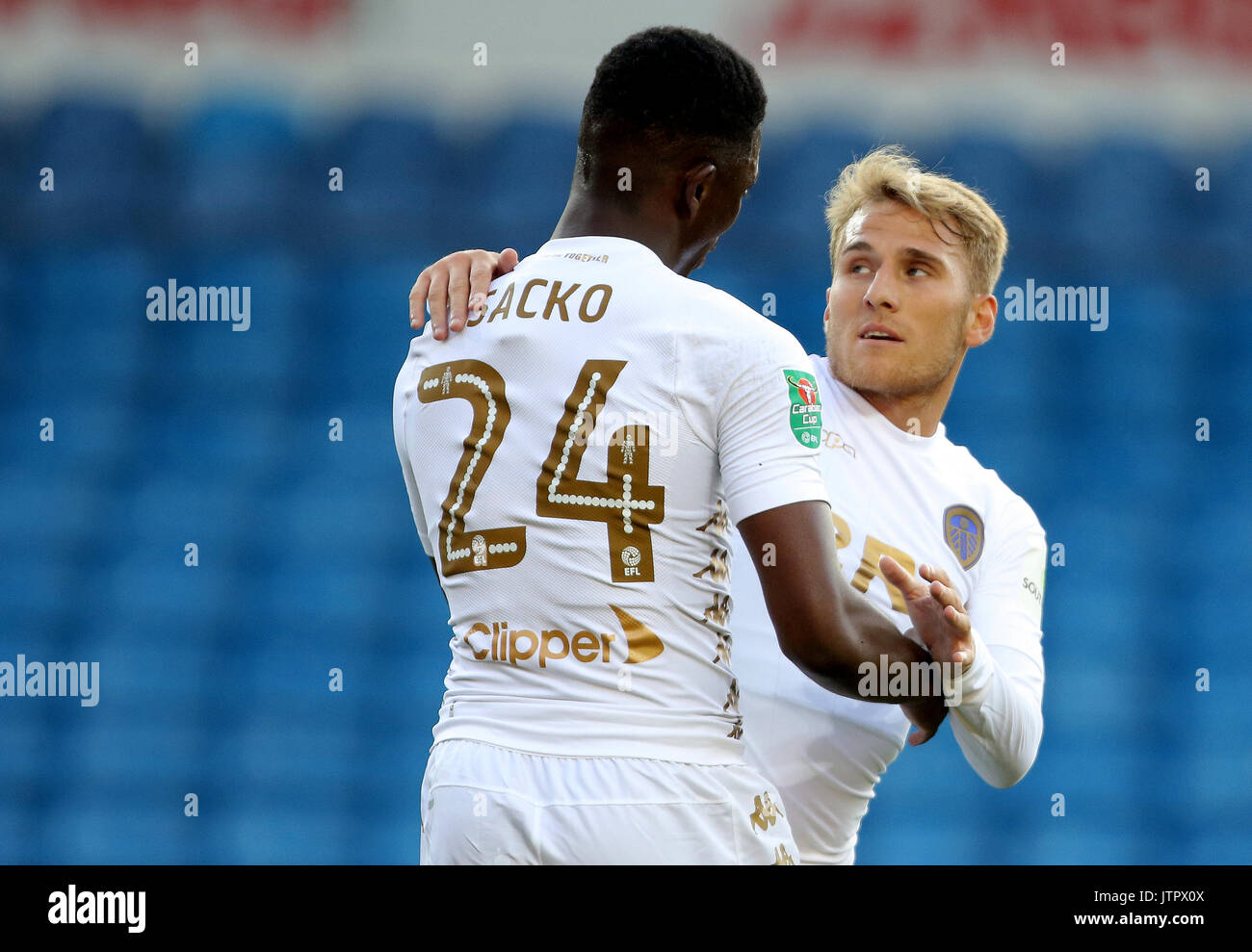 Leeds United's Samu Saiz celebrates his goal with Hadi Sacko during the ...