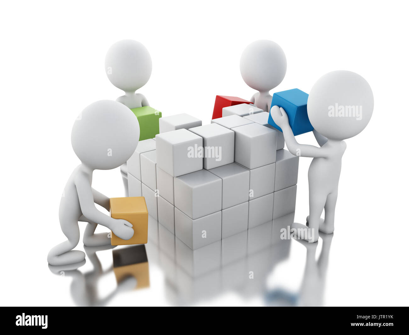 3d illustration. White business people with cubes. Teamwork concept ...