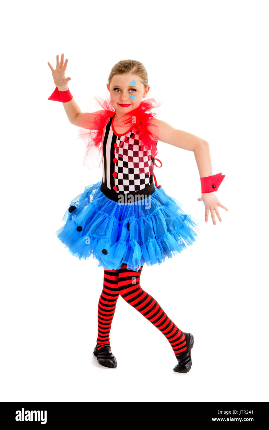 Preteen Girl Circus Performer as a Jester in A Crooked Abstract Stance ...