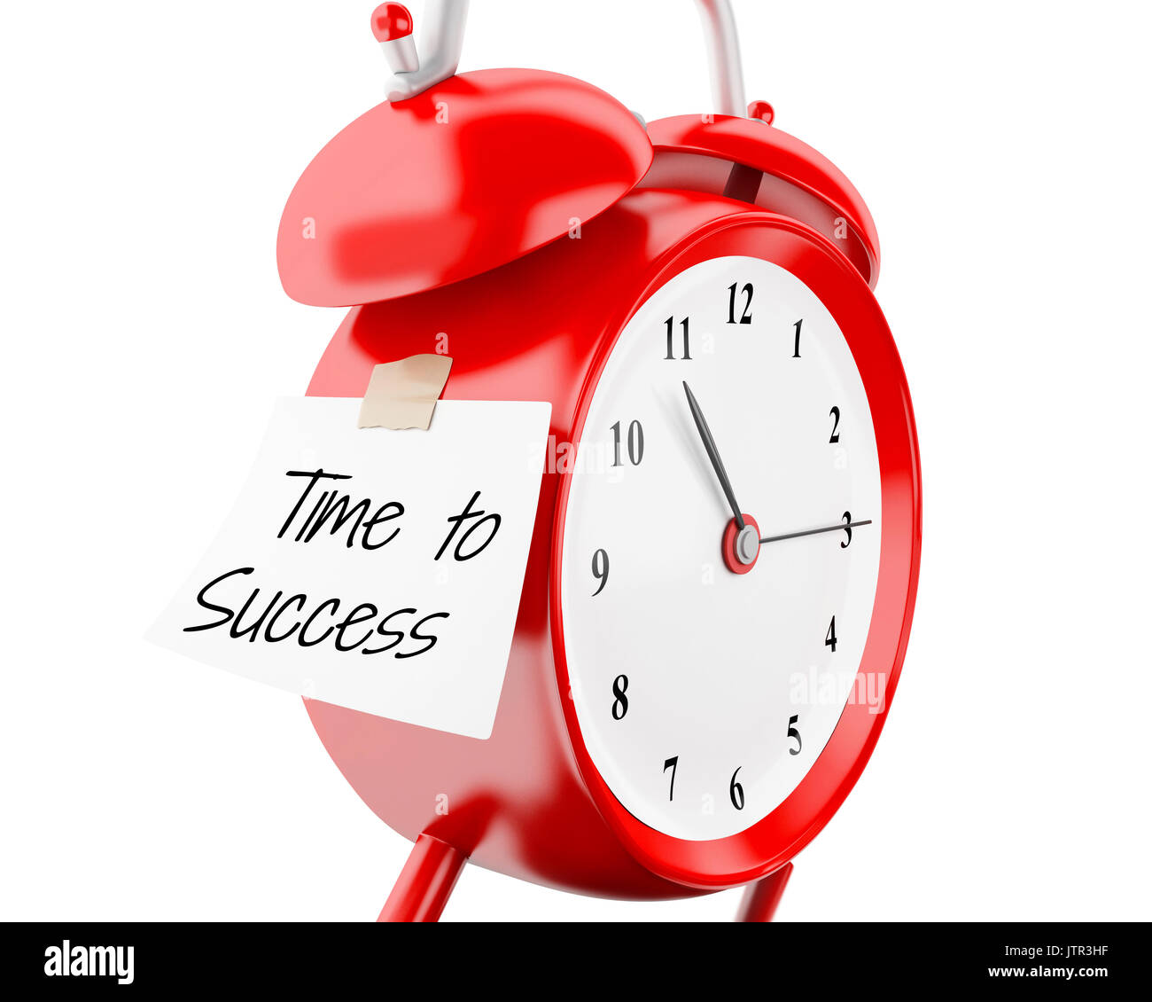 3d illustration. Alarm clock with sticky paper written "time to success ...