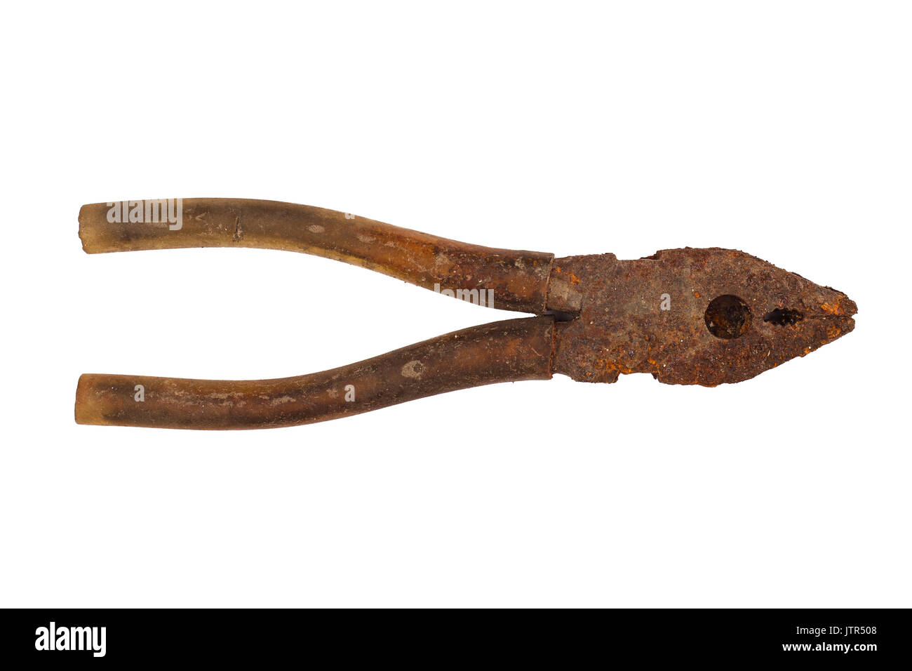 pair of old rusted pliers isolated on white background front view Stock ...