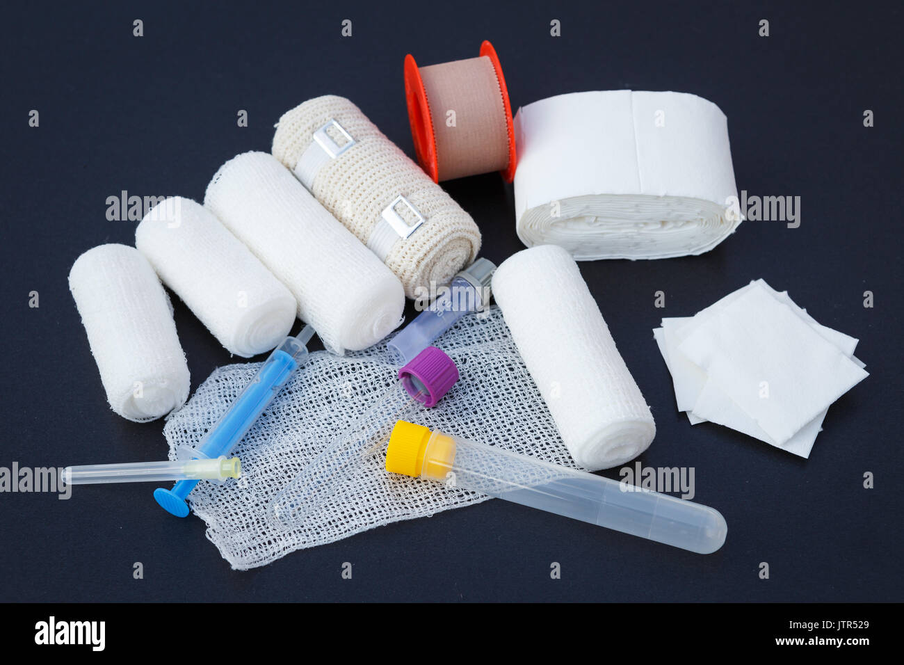 Medical bandages with sticking plaster and syringes for medical ...