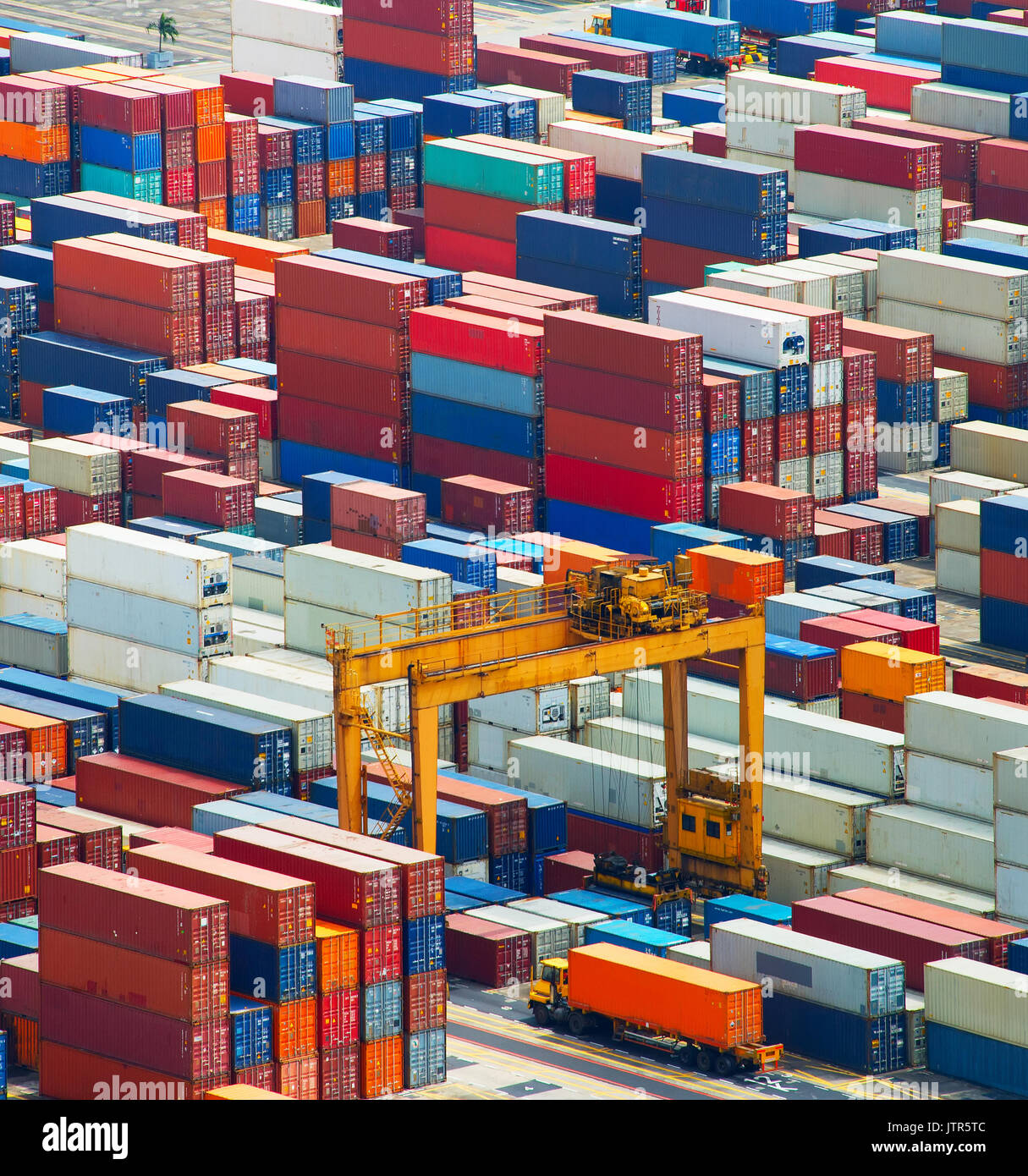 Lots of shipping containers at Singapore industrial port. Background ...