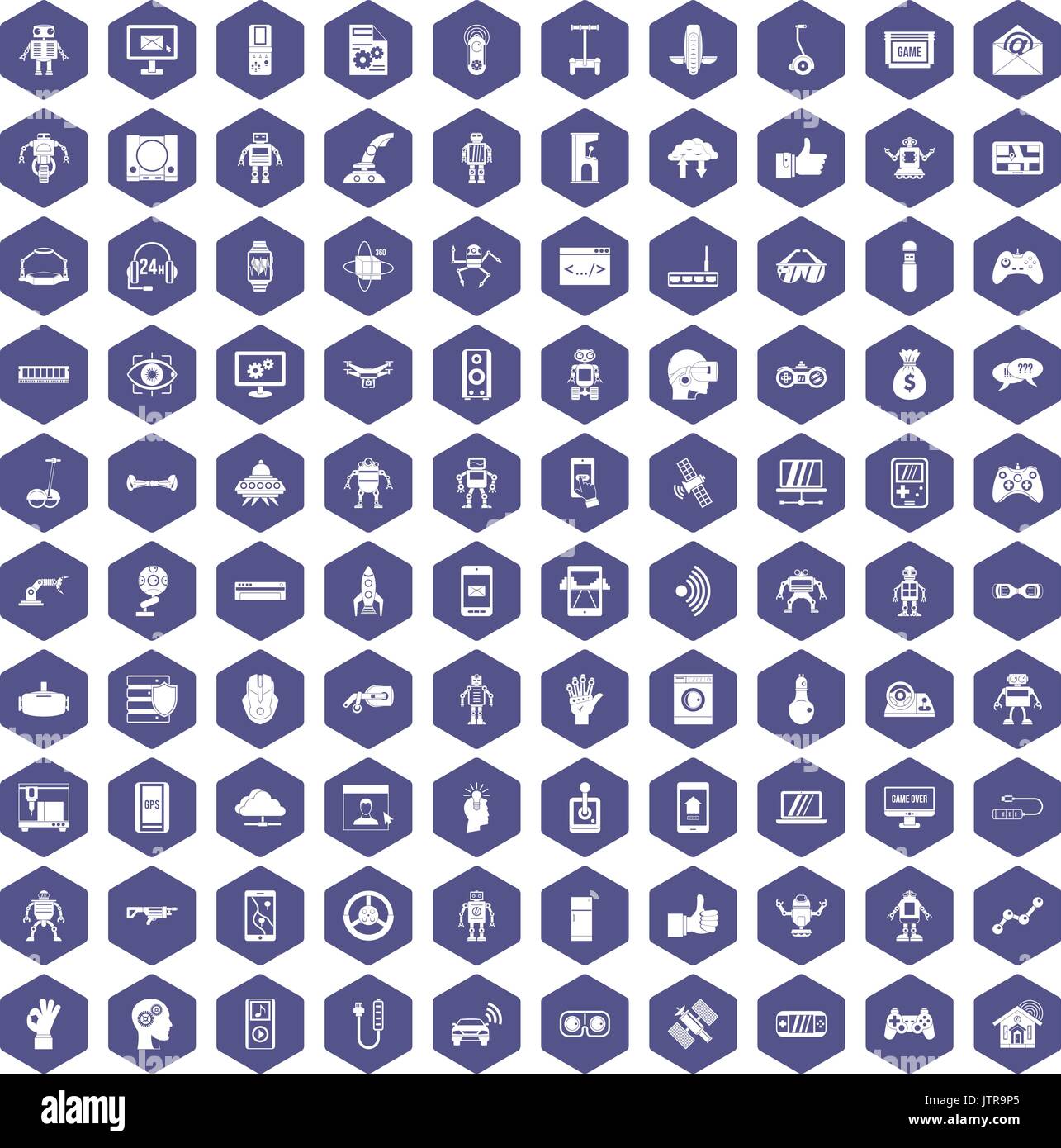 100 robot icons hexagon purple Stock Vector Image & Art - Alamy