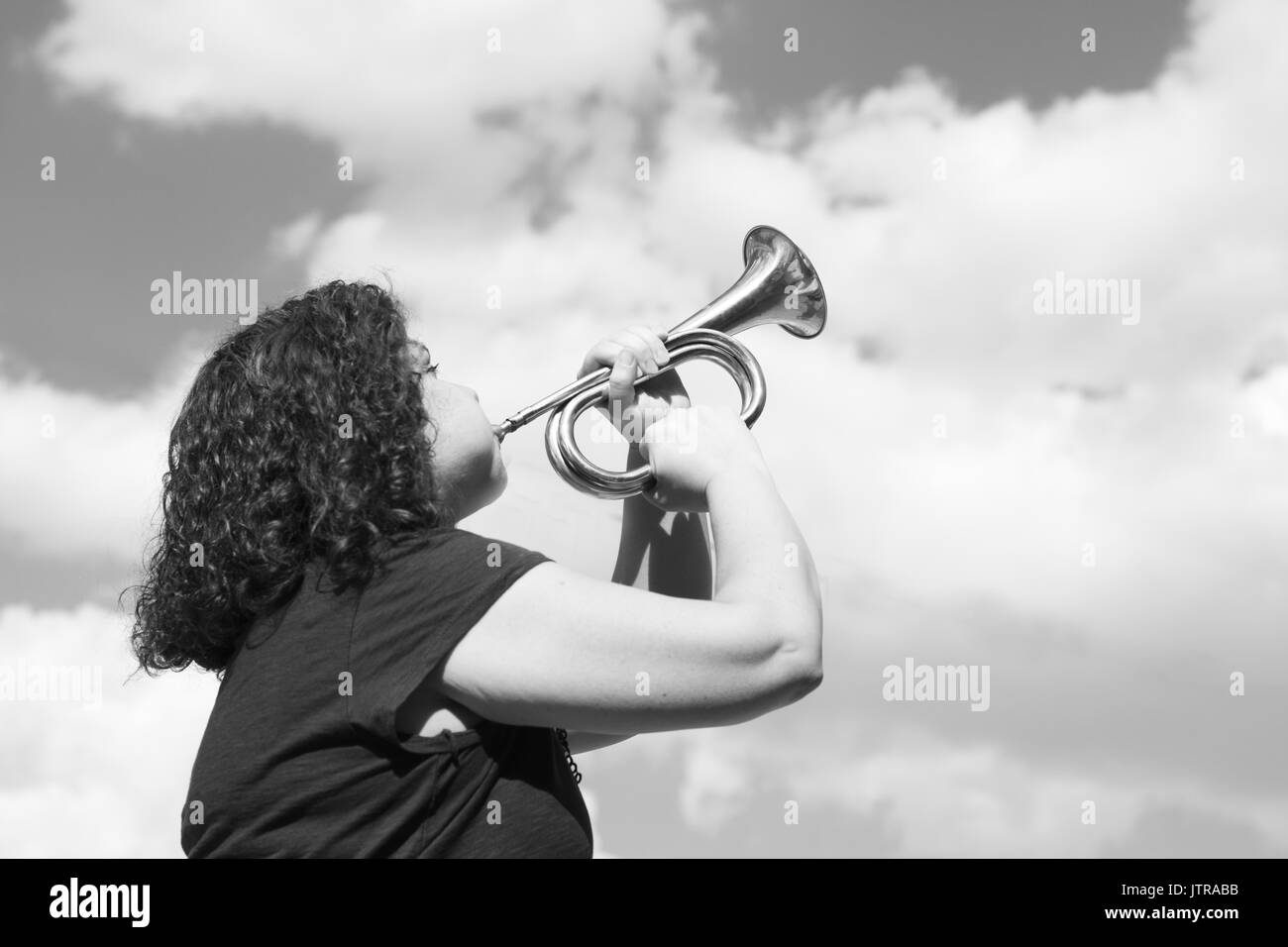 Female playing trumpet Black and White Stock Photos & Images - Alamy