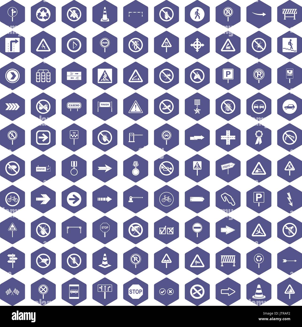 100 road signs icons hexagon purple Stock Vector Image & Art - Alamy