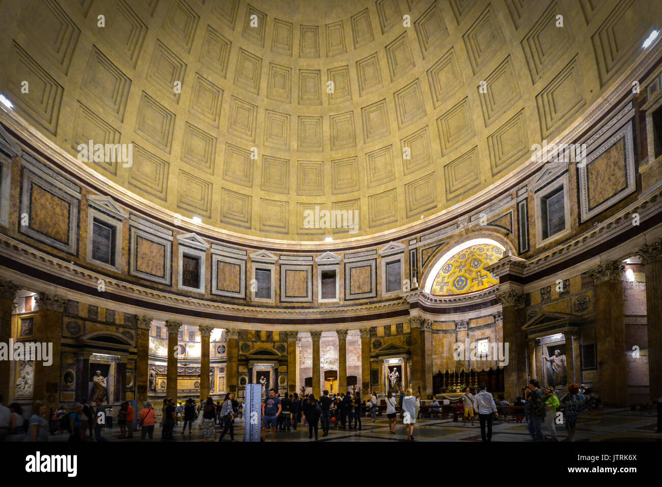 Interior shot in the evening at the ancient Pantheon in Rome Italy ...