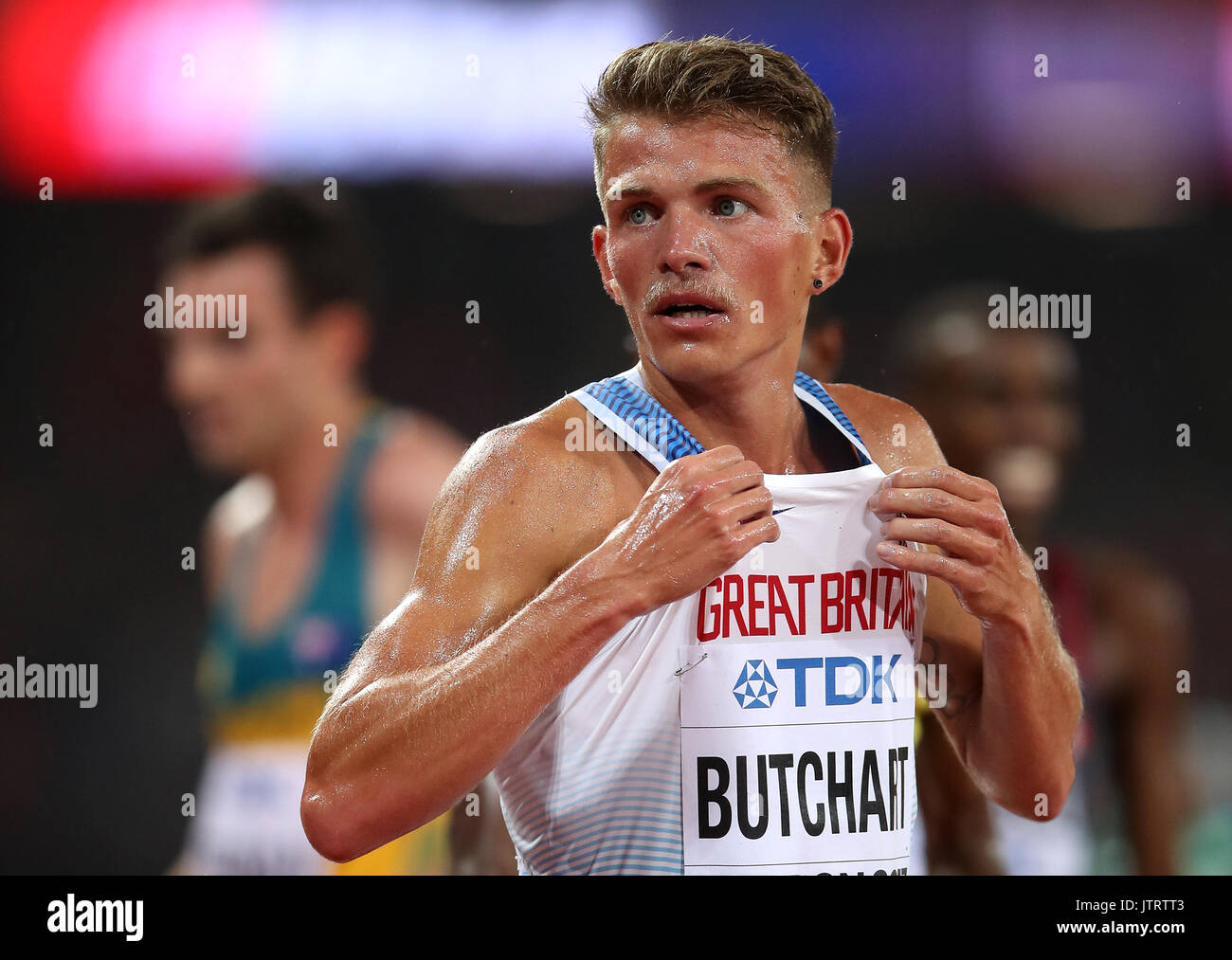 Great Britain's Andrew Butchart reacts after the Men's 5000m heat two ...
