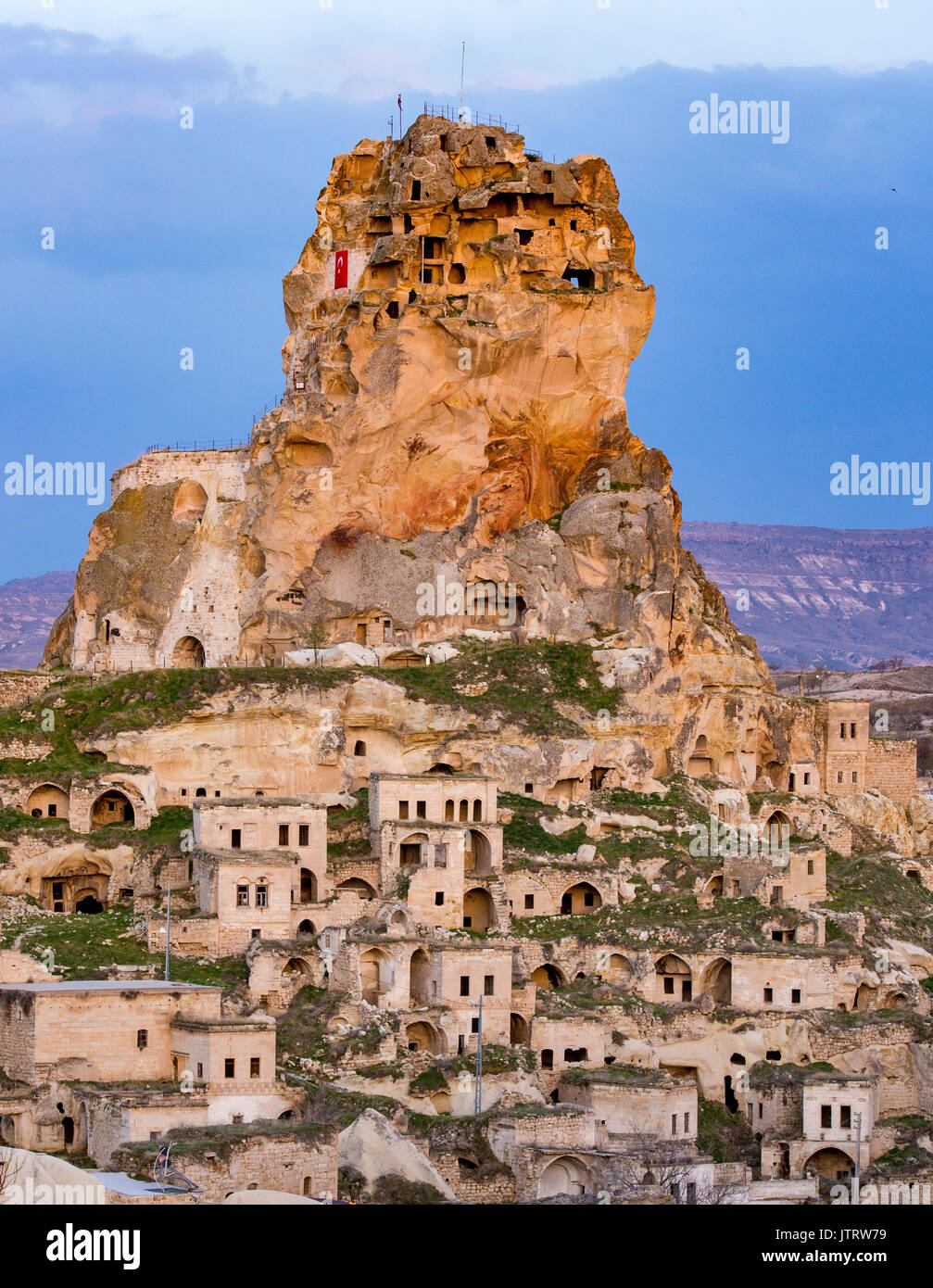 The ancient Ortahisar Castle in Cappadocia, in central Turkey is a ...