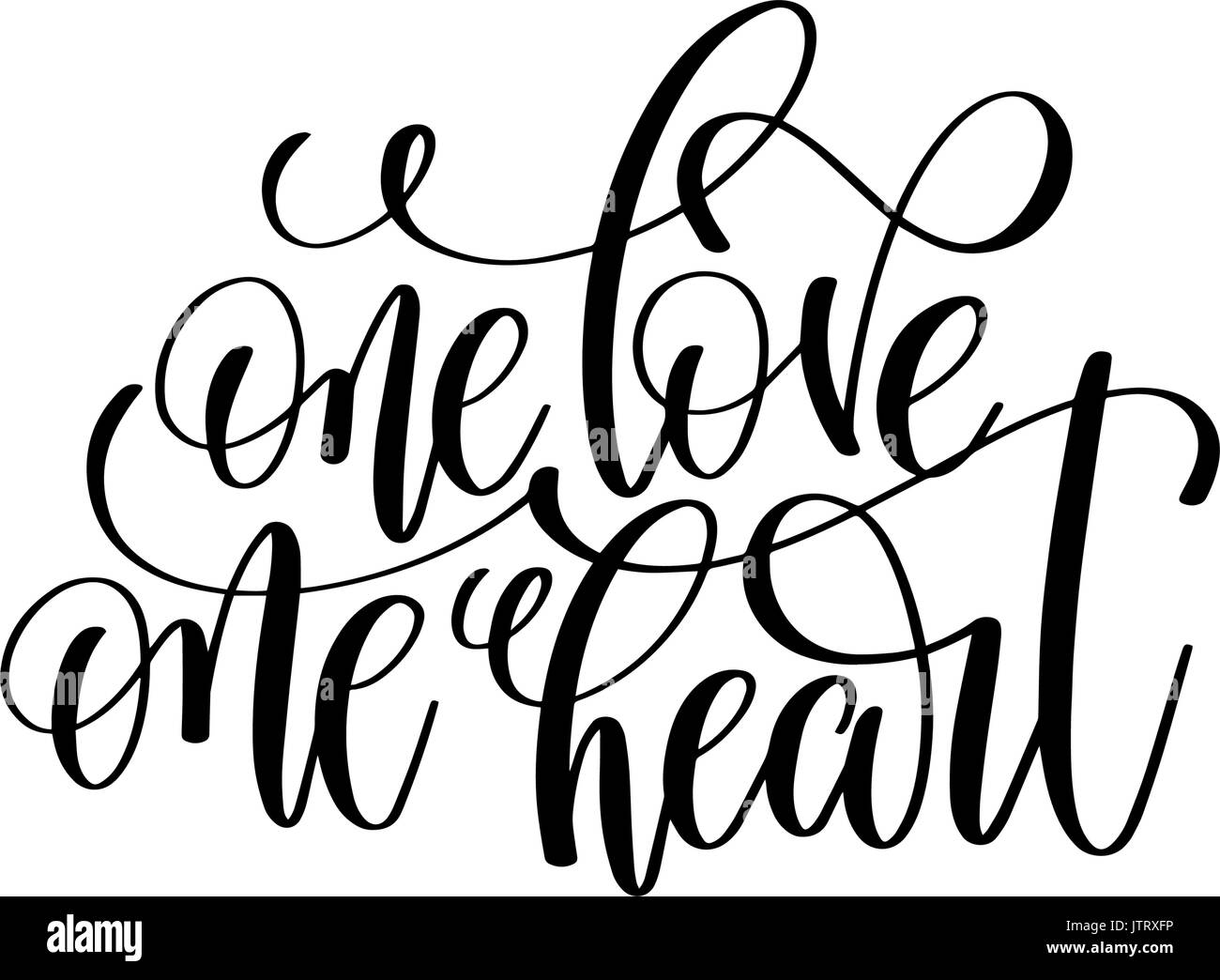 one love one heart black and white hand lettering script Stock Vector ...