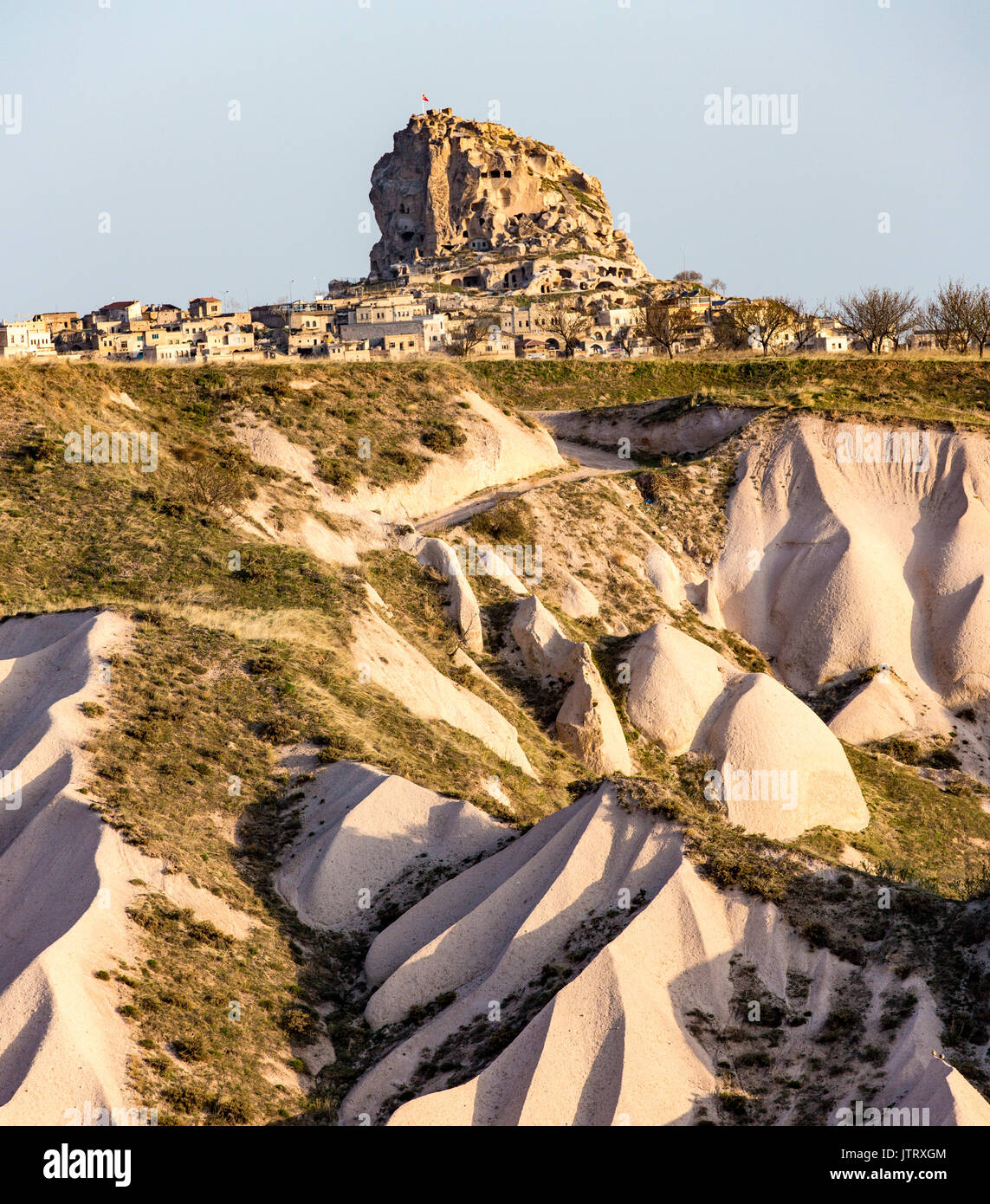 The ancient Ortahisar Castle in Cappadocia, in central Turkey is a ...