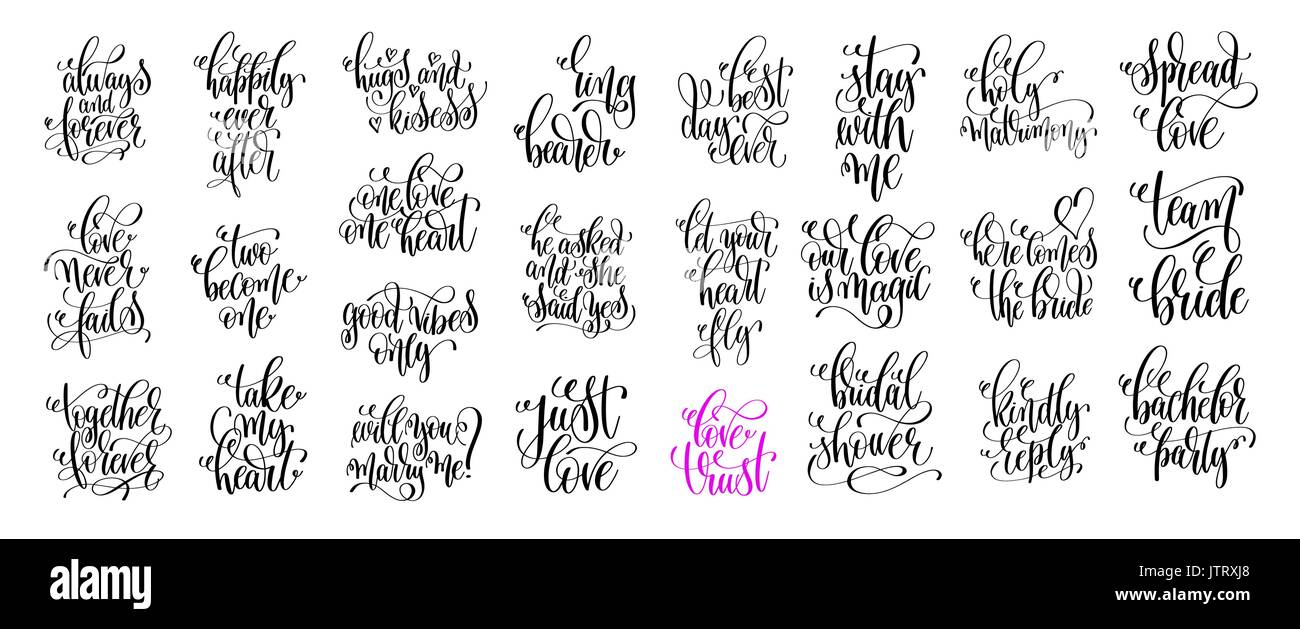 set of 25 hand lettering wedding invitation and romantic valenti Stock ...