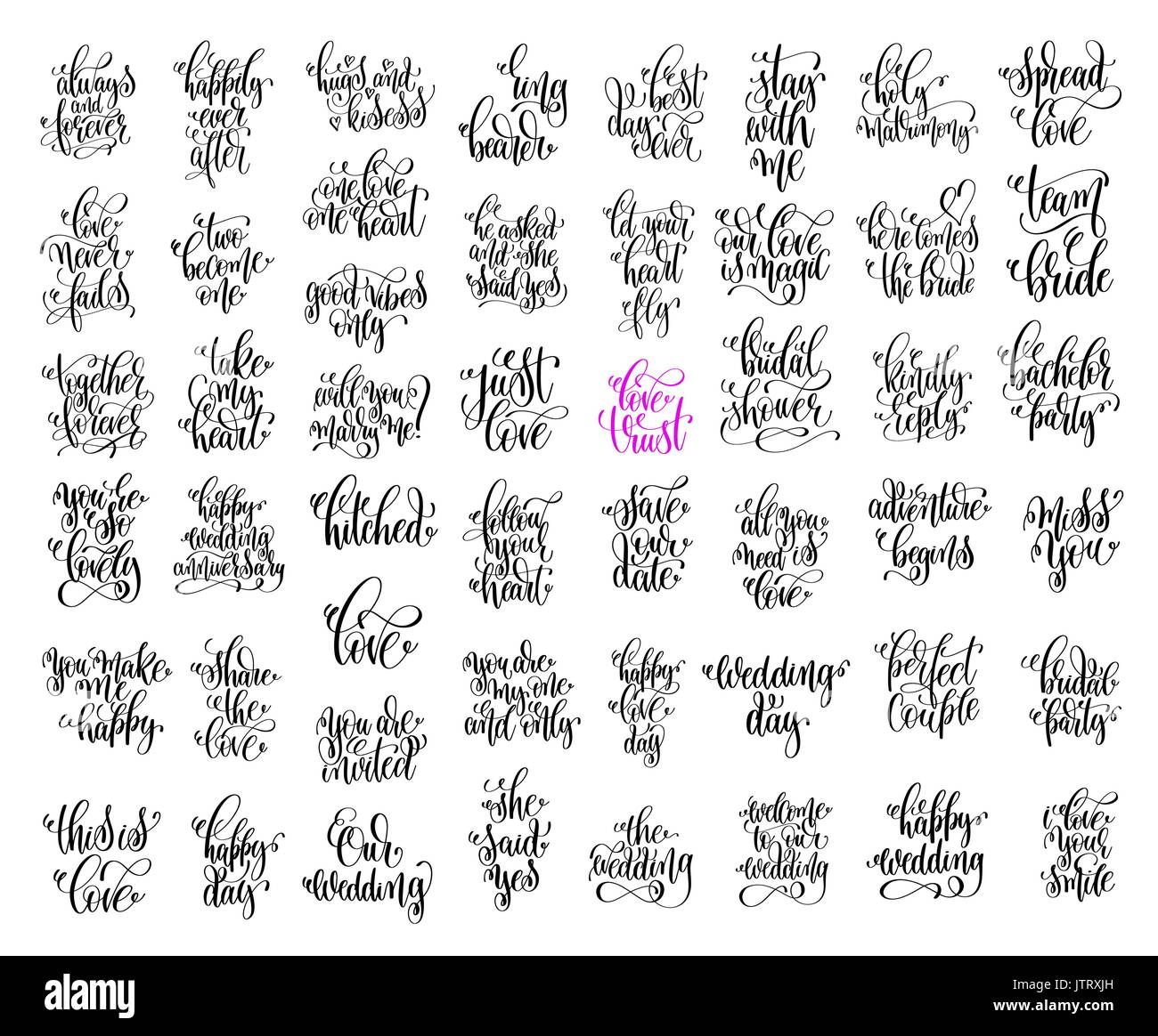 set of 50 hand lettering wedding invitation and romantic valenti Stock ...