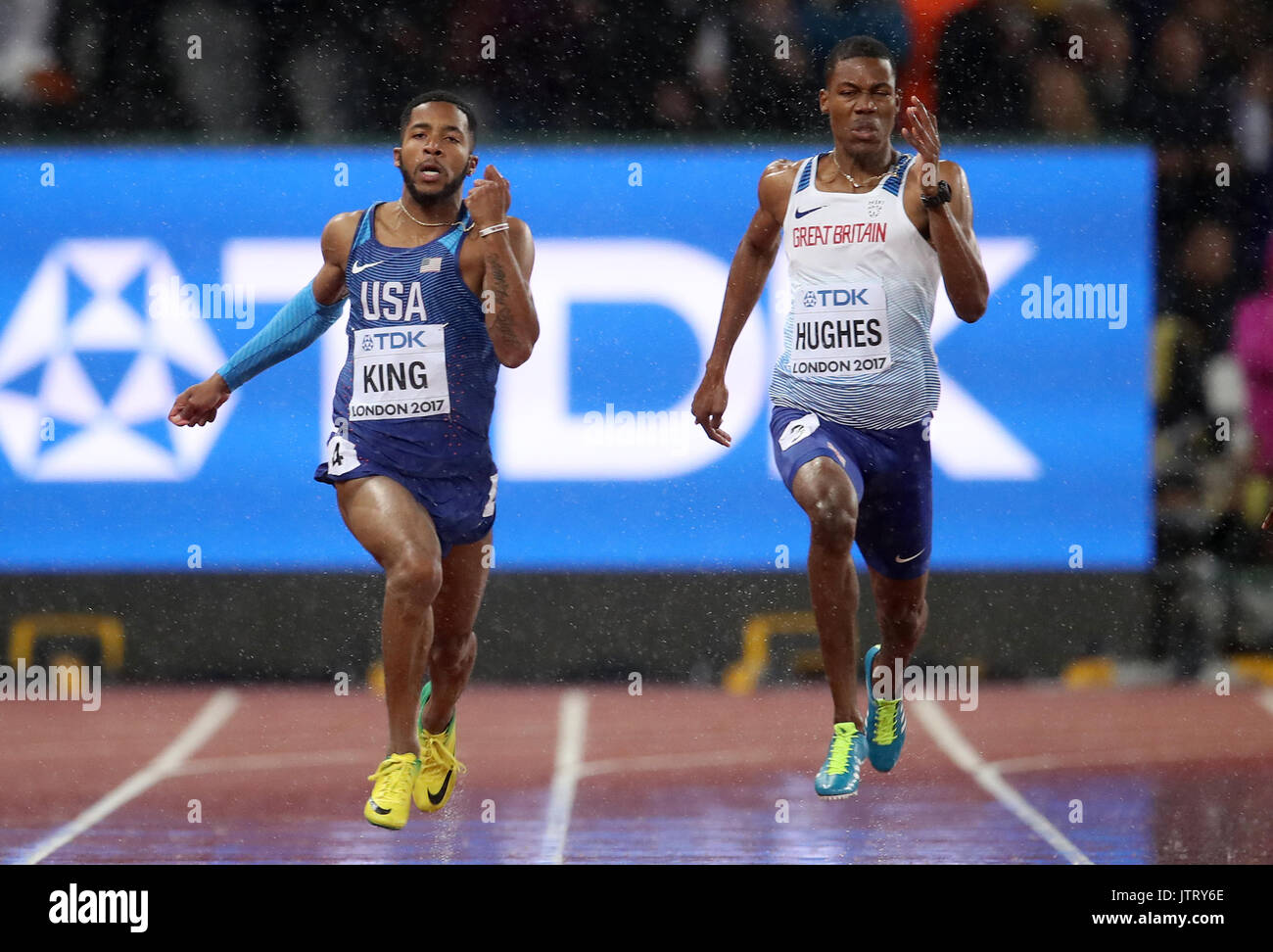 USA's Kyree King and Great Britain's Zharnel Hughes and Switzerland's ...